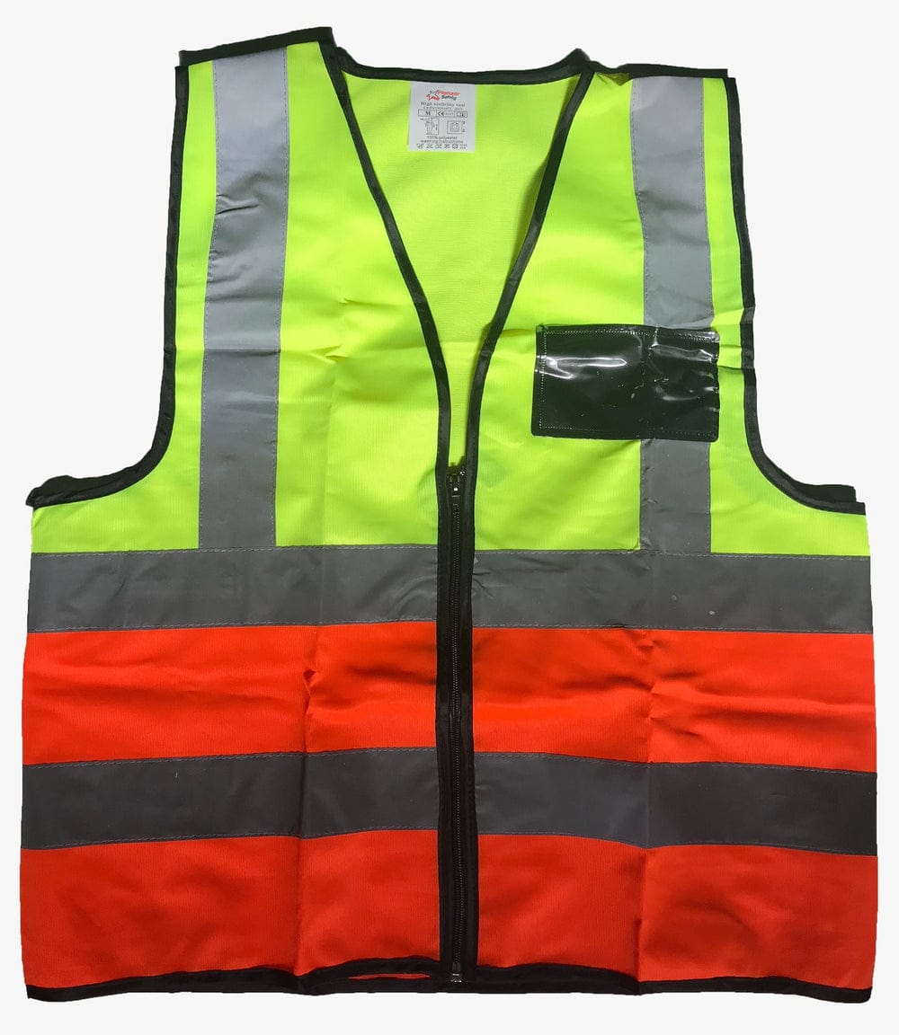 PIONEER LIME/ORANGE REFLECTIVE VEST EN4 WITH ZIP & ID POUCH – Precisionware