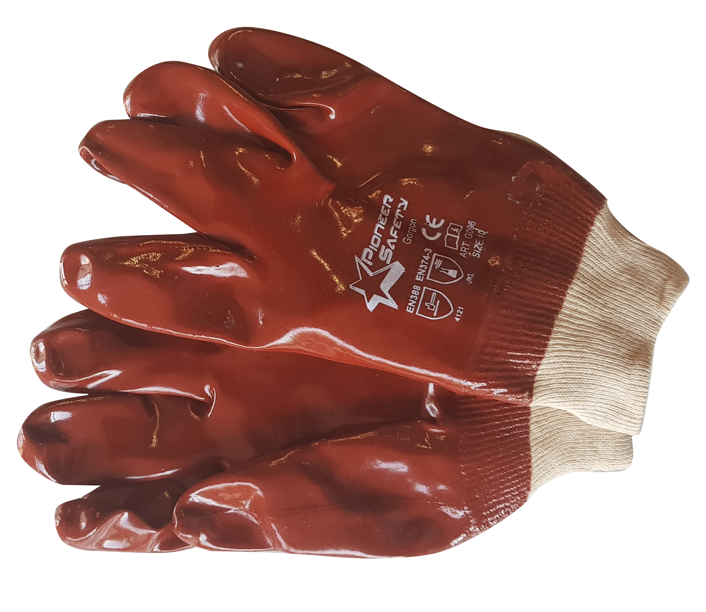 PIONEER GORGON BROWN HEAVY DUTY PVC GLOVE KNIT WRIST STANDARD SIZE ...